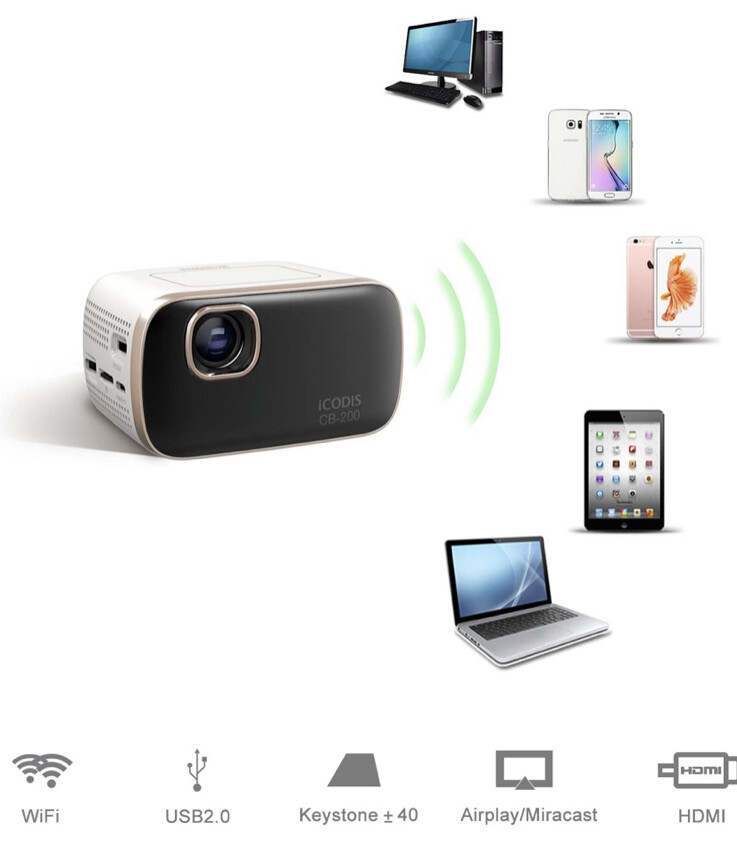 iCODIS CB-200 Android Portable Mini Pico Mobile Projector, 900 Lumen ...