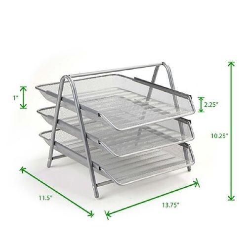 Mind Reader Silver 3-Tier Steel Mesh Paper Tray For Letters Desk Files ...