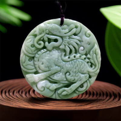 Green Natural Real Jade Dragon Pendant Necklace Kirin Charm Accessories ...