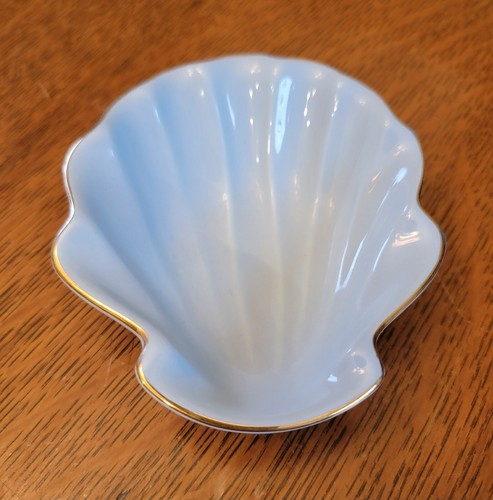 Vintage Scallop Clam Shell Dish Blue Ceramic Gold Rim 4" | eBay