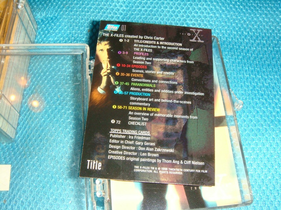 Two Sets of X Files Trading Cards - Each w/ 72 Cards - 1995 and 1996 ...