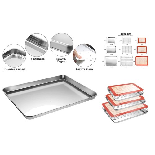 Stainless Steel Baking Sheet Set with Cooling Racks & Mats – 9-Piece ...