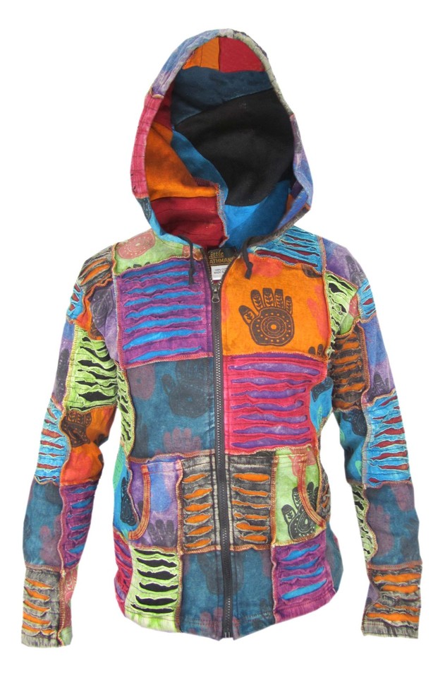 Hippie Boho Men Rib Patch Cotton Pixie Hood Print Slashed Razorcut ...