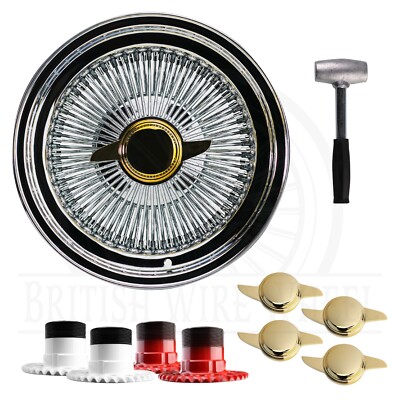 15x7 Std 100 Spoke Straight Lace Lowrider Wire Wheels, 2 Bar Gold Caps ...