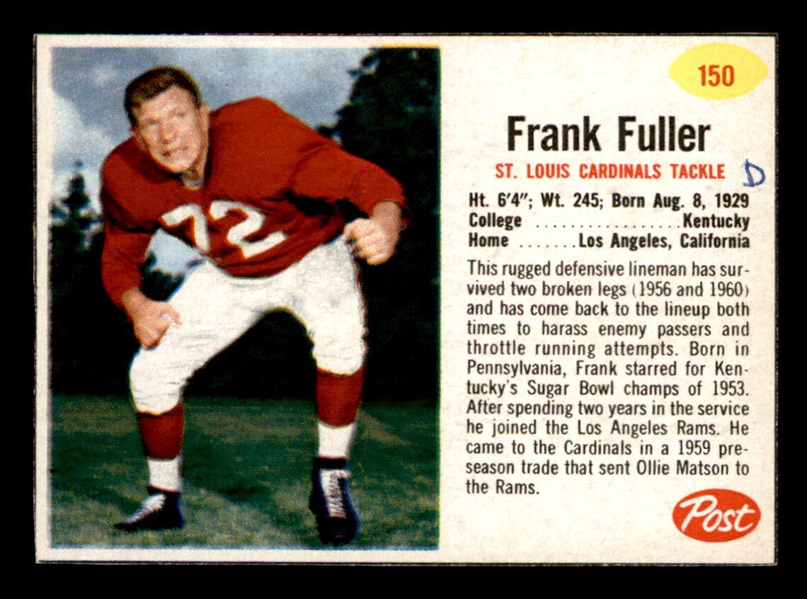 1962 Post Football #150 Frank Fuller (full border) VG | eBay
