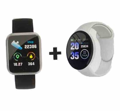 2Pcs Real Step Count Rechargeable Smart Watch Men & Women Fitness Watch ...