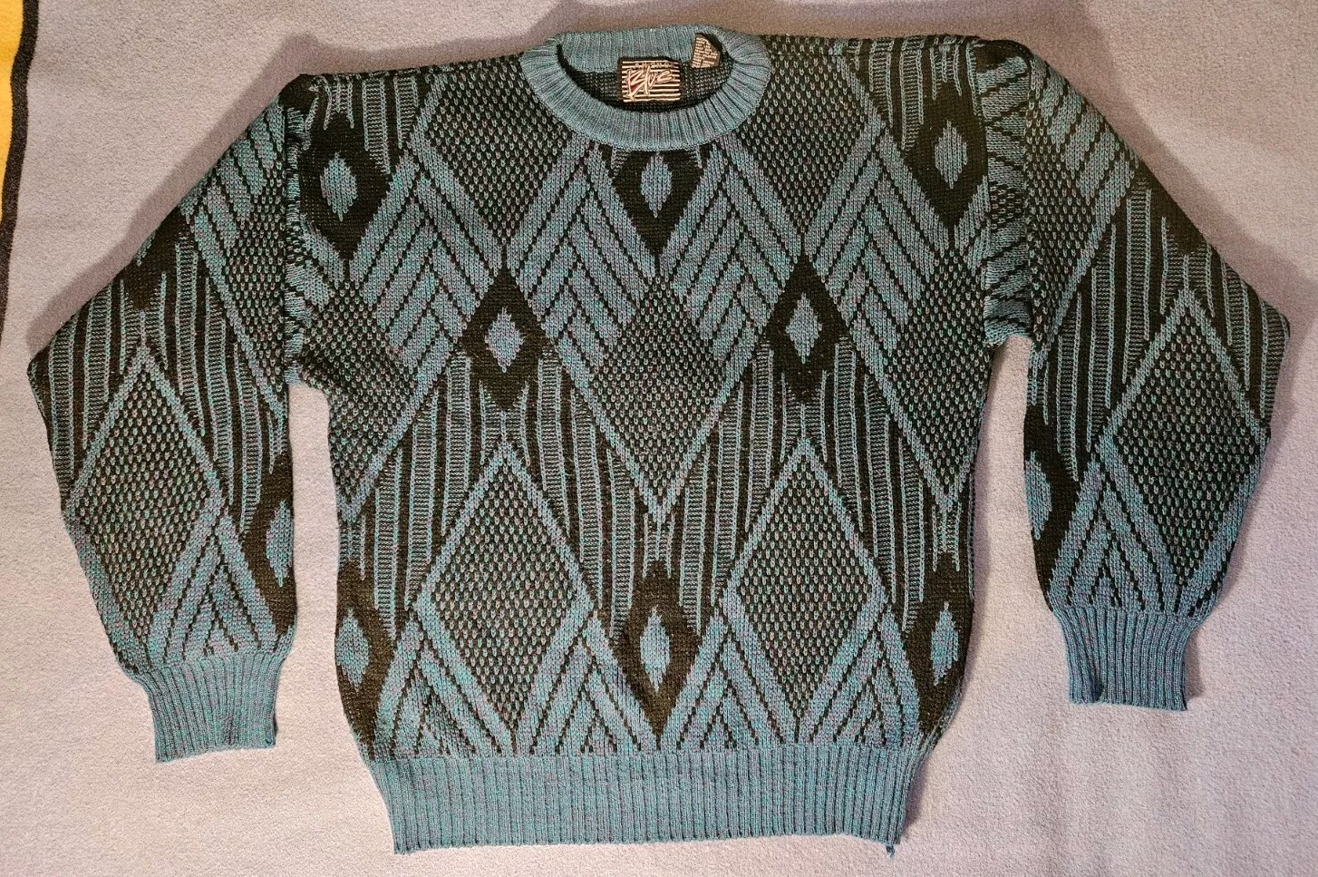 1990s Vintage Anchor Blue Neon Argyle Fair Isle Multi… - Gem