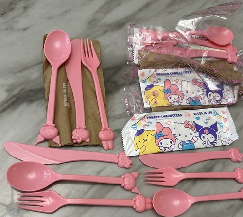 4 Sets Of Hello Kitty Sanrio Plastic Spoon Knife Fork Utensils Pink EVA ...