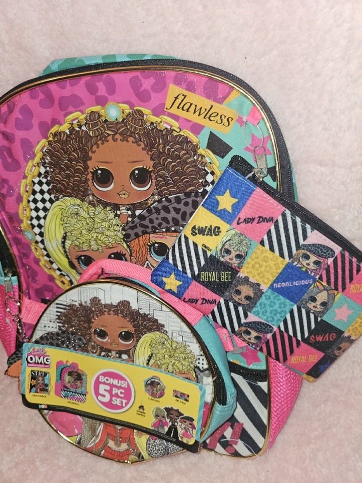 LOL Surprise OMG 5pc Backpack Lunch Bag Pencil Case Girls School Set ...
