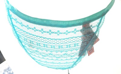 Victorias secret L Rare Vintage Tiny Sheer Aqua Blue Lace Thong String ...