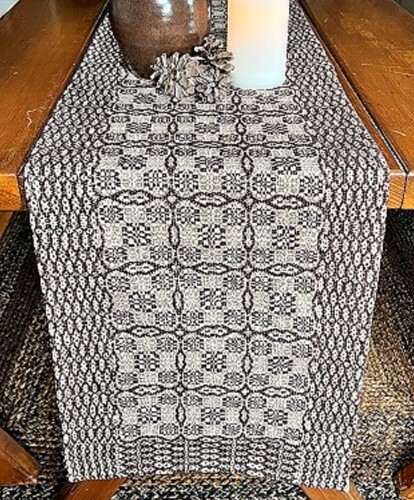New Primitive Colonial CHOCOLATE BROWN COVERLET TABLE RUNNER Woven ...