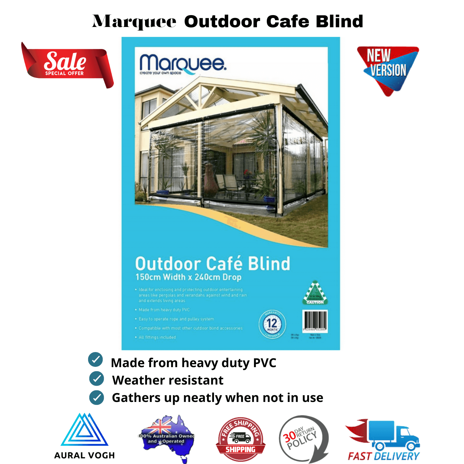 Marquee 150 x 240cm Clear Heavy Duty PVC Cafe Style Outdoor Blind ...