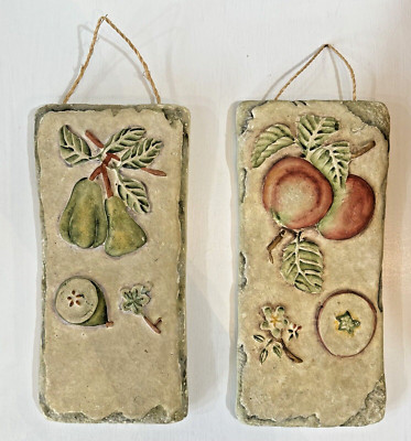 Ceramic Tile Pottery Wall Hanging Fruit Peach Pear 9.25" x 4.25" | eBay