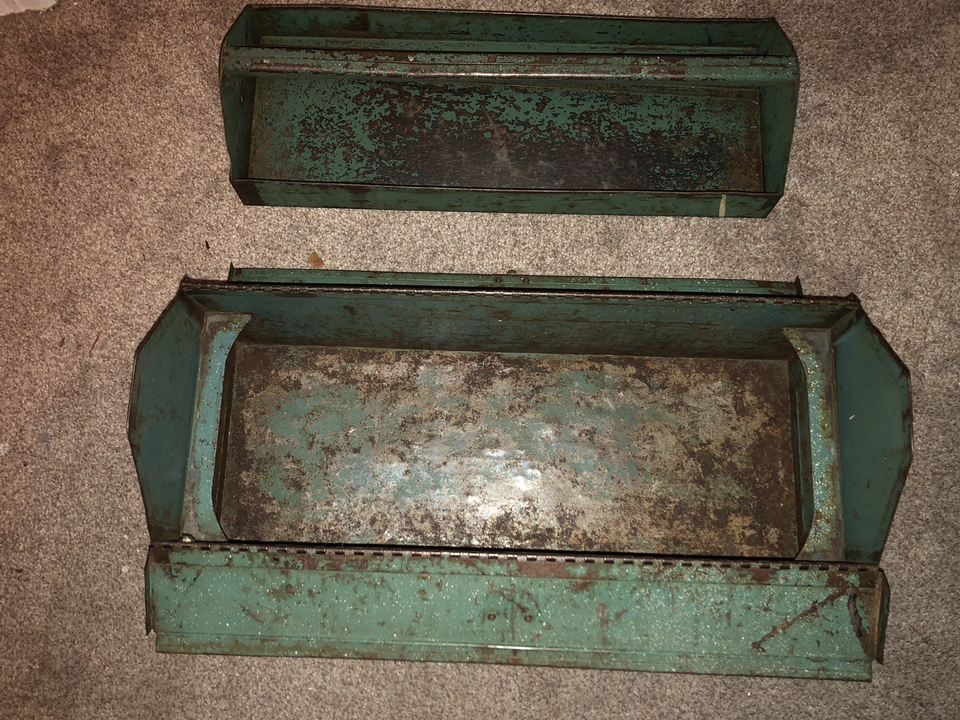Vintage WATERLOO Industries Green Metal Coffin Tool Chest w Removable ...