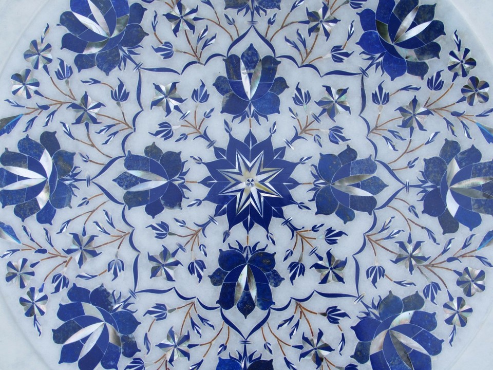 Marble Plate Inlay Pietra Dura White Stone Handmade Art Crafts Home ...