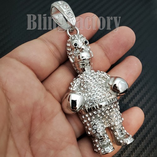 HOMER SIMPSON HIP HOP ICED SILVER PLATED CUBIC ZIRCONIA LARGE ICY CHARM ...