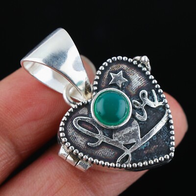 Green Onyx Gemstone Poison Pendant,925 Sterling Silver Handmade Poison ...