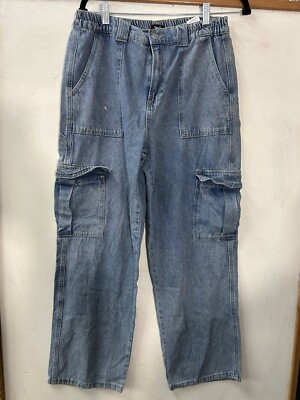 Simple Society Cargo Jeans Womens 11/30 Blue Faded Denim Square Pockets ...