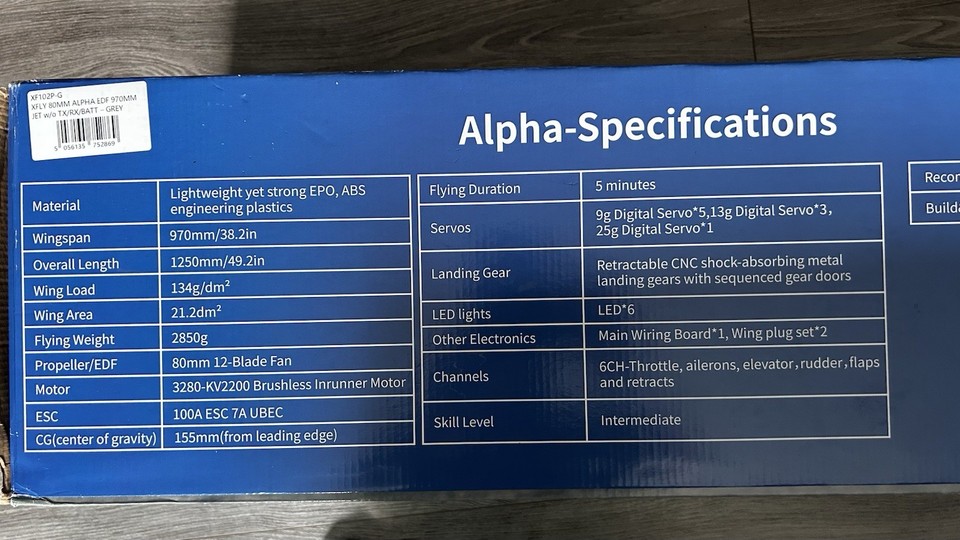 XFly Alpha Jet 80mm EDF 970mm Wingspan New boxed, PNP Grey RC plane ...
