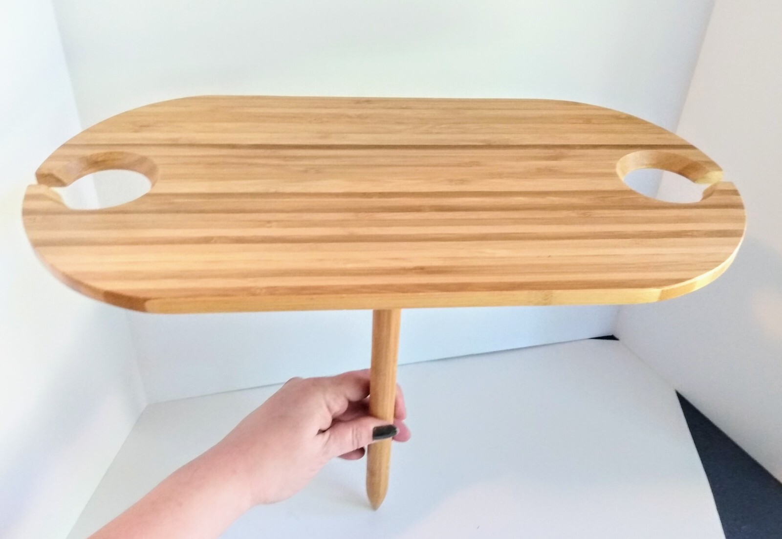 Tovolo Picnic Portable Wine Table Stake Bamboo Outdoor Cheese Platter ...