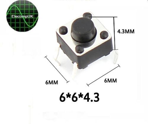 6 x 6 x 4.3mm SMD Momentary Push Micro Switch. 1-50 Pcs. Fast Delivery ...