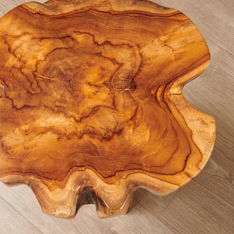 Rustic Teak Tree Stump Table – Live Edge Side Table or Stool, Natural ...