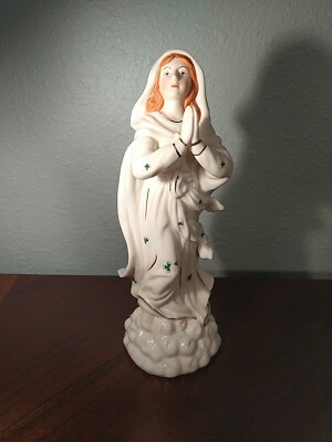 Irish Virgin Mary 11" Porcelain Statue Blessed Mother Our Lady Clovers ...