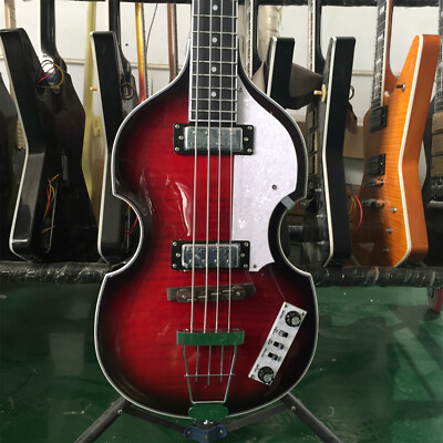 4 Strings Hofner Hollow Body Red Electric Bass Flamed Maple Top Special ...