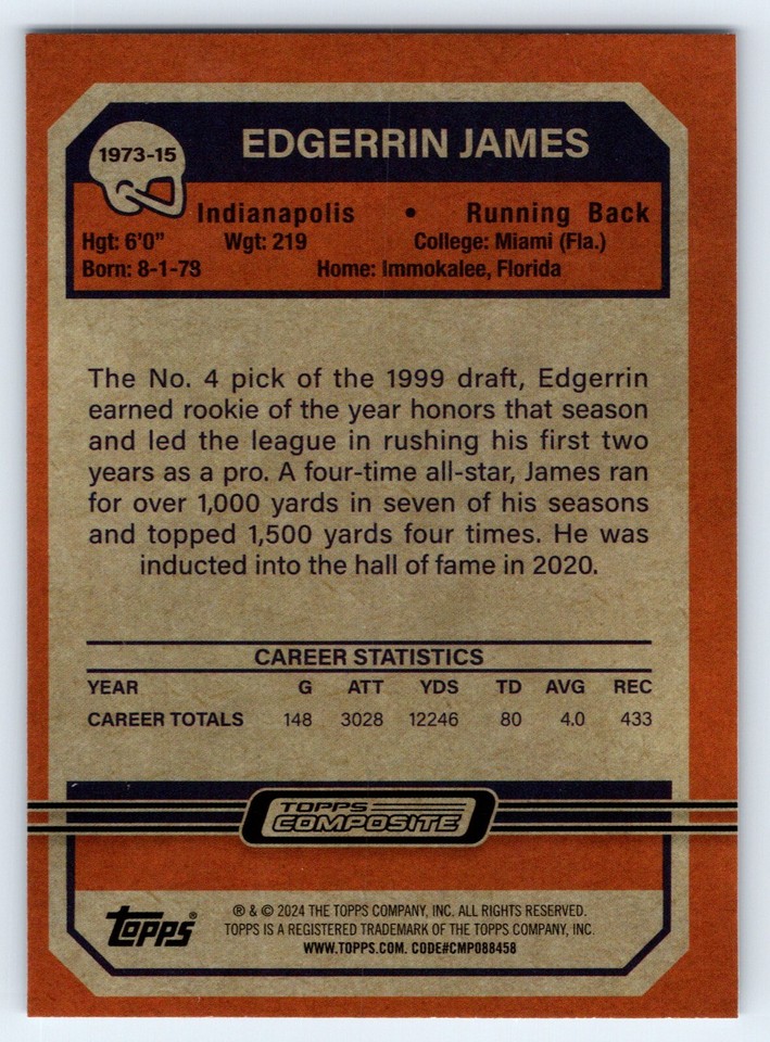 2023 Topps Composite Edgerrin James #1973-15 1973 Topps Chrome | eBay