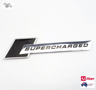 SUPERCHARGED CAR STICKER Aluminum Motorsport Emblem Badge -BLACK/SILVER ...
