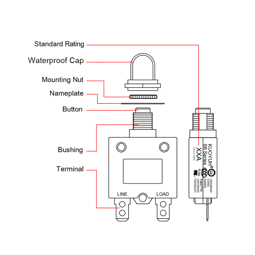 Overload Protector 98 Series 5A-40A Thermal Overload Protector Reset ...