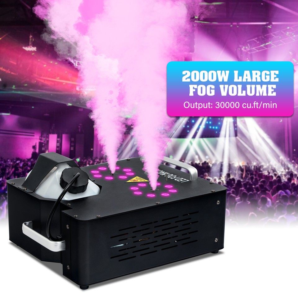 2000W Dual Spray Smoke Fog Machine RGB 16 LED Light DMX Stage DJ ...
