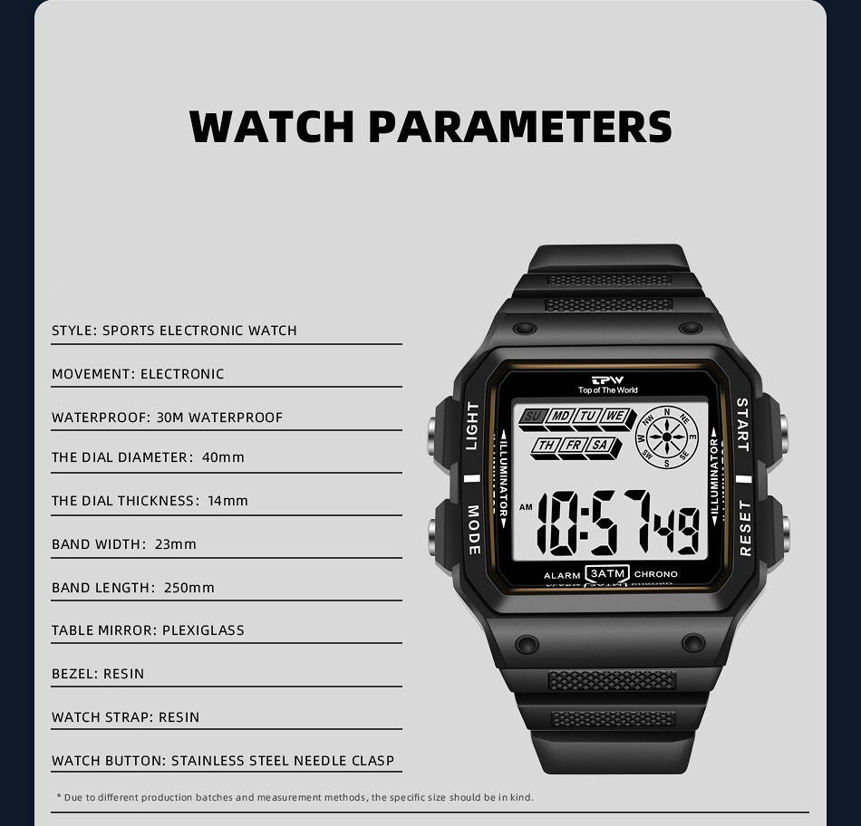 Men's Square Dial Waterproof Multifunctional Sports Digital Watches ...