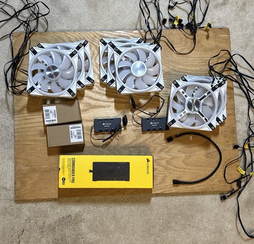 x9 Fans! Corsair iCUE QL120 RGB 120mm PWM Kit w/ Commander Pro Hub & x2 ...