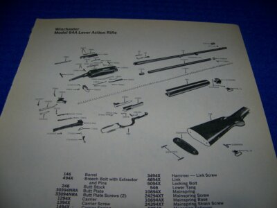 WINCHESTER 64A L/A & MODEL 70 (NEW) B/A RIFLE ..LEGEND/EXPLODED VIEW ...