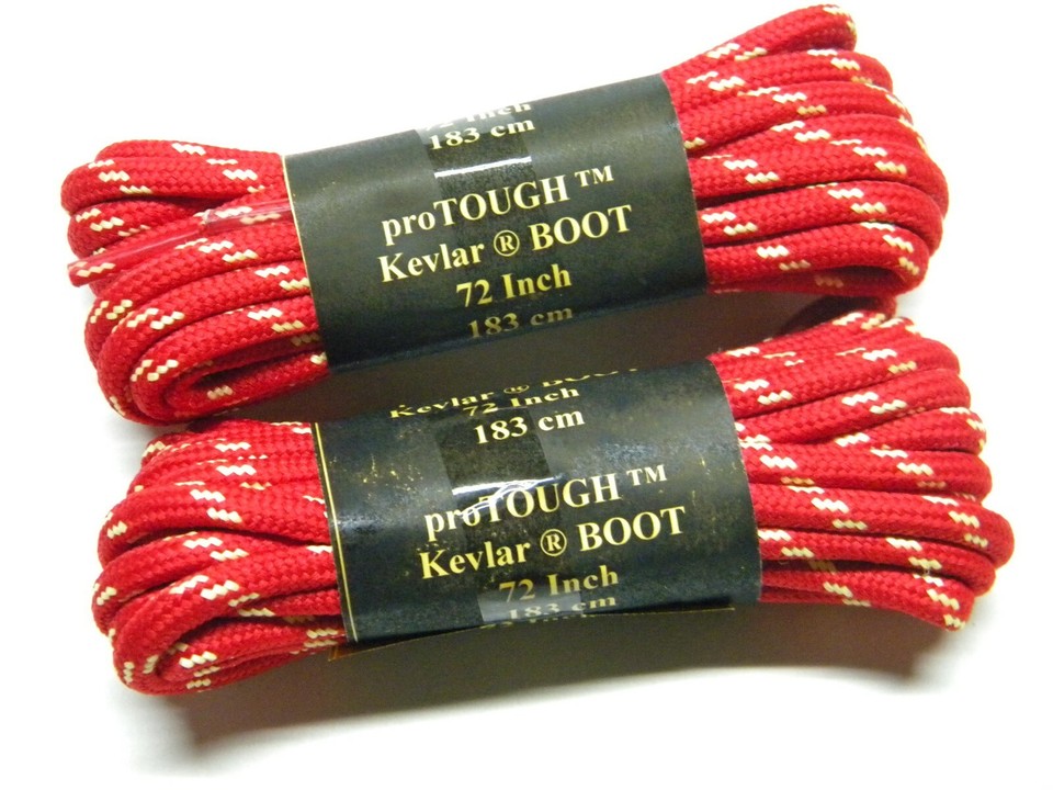 2 Pair Red w/Yellow Round Heavy Duty Boot shoelaces Shoestrings made w ...