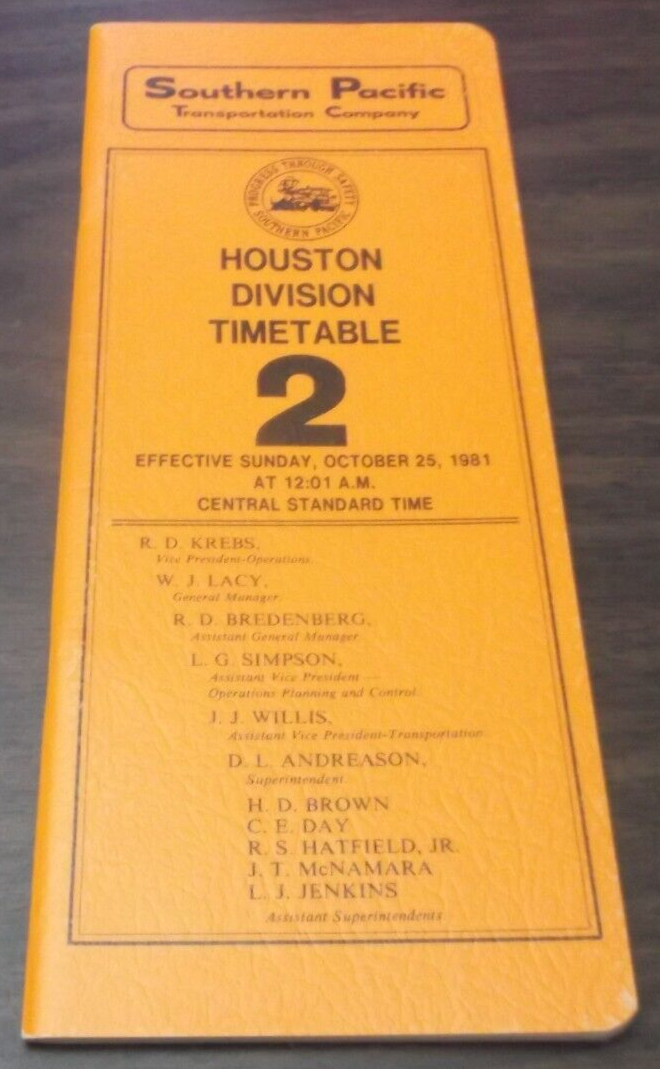 OCTOBER 1981 SOUTHERN PACIFIC HOUSTON DIVISION EMPLOYEE TIMETABLE #2 | eBay