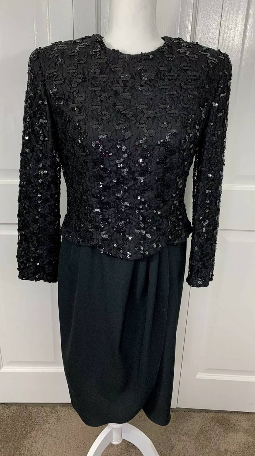 Caron Chicago Evening Dress Black Sequin Beaded Made … - Gem