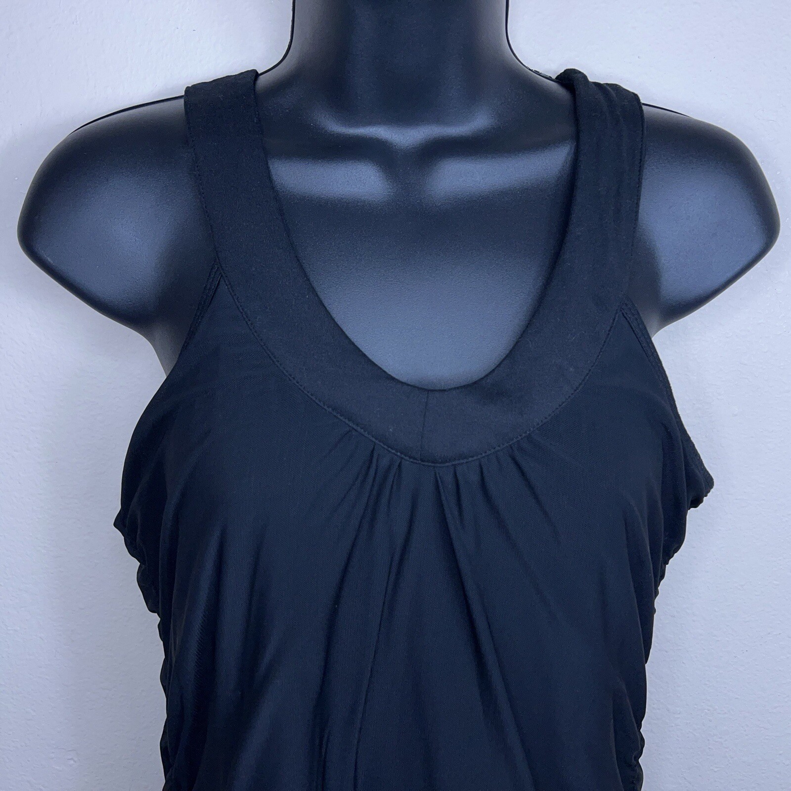 MEDIUM MPG BLACK ACTIVEWEAR TANK WOMENS SLEEVELESS STRETCH RUCHED GOTH ...