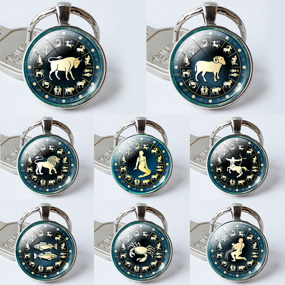 Single Face Round Glass 12 Constellation Zodiac Sign Pendant Key Ring Keychai 3# | eBay