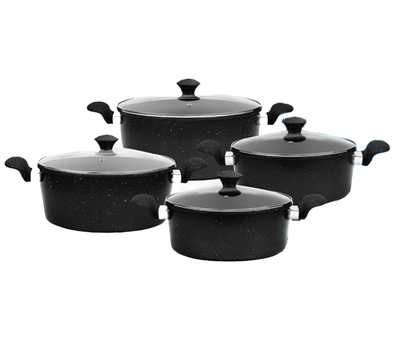 8Pc Casserole Pot Set Glass Lid Non-Stick Stockpot Set Marble Coated 26 ...