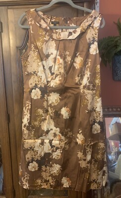 Talbots Satin Sheath Dress Cocktail Mother Of Bride Groom Brown FLORAL ...