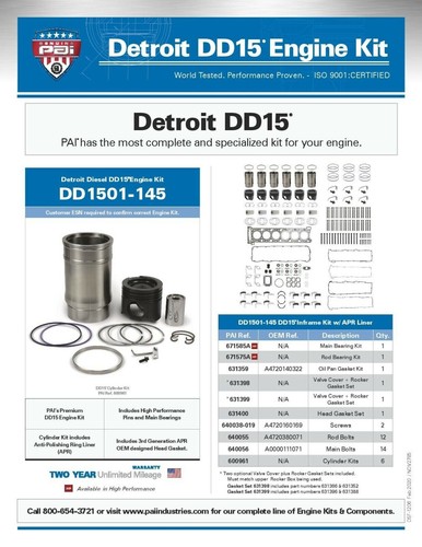 In Frame Engine Overhaul Rebuild Kit for Detroit Diesel DD15 PAI# DD150 ...