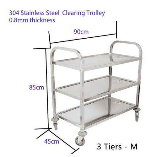 2／3 Tiers 304 Stainless Steel Food Trolley Clearing Cart Storage S/M/L ...