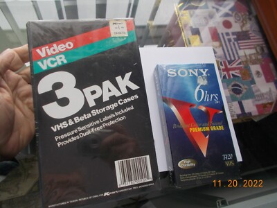 Sealed 3 Pack VHS and Beta Tape Storage Cases + 1 Sealed Sony T-120 VHS ...