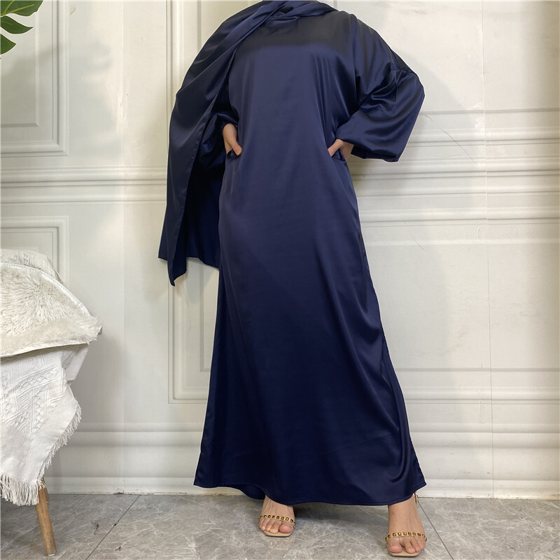 Muslim Satin Maxi Abaya Kaftan Ramadan Women Dress Arab Dubai Robe ...