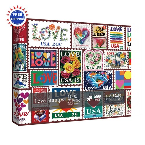 Love Heart Stamps Puzzles 1000 Pieces Colorful Valentines Jigsaw Puzzle ...
