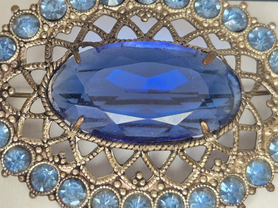 Large Czech Blue Glass Brooch | eBay UK