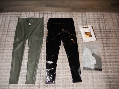 Lot of 4 womens vinyl/pvc/faux leather leggins fashion nova/stems 34 ...