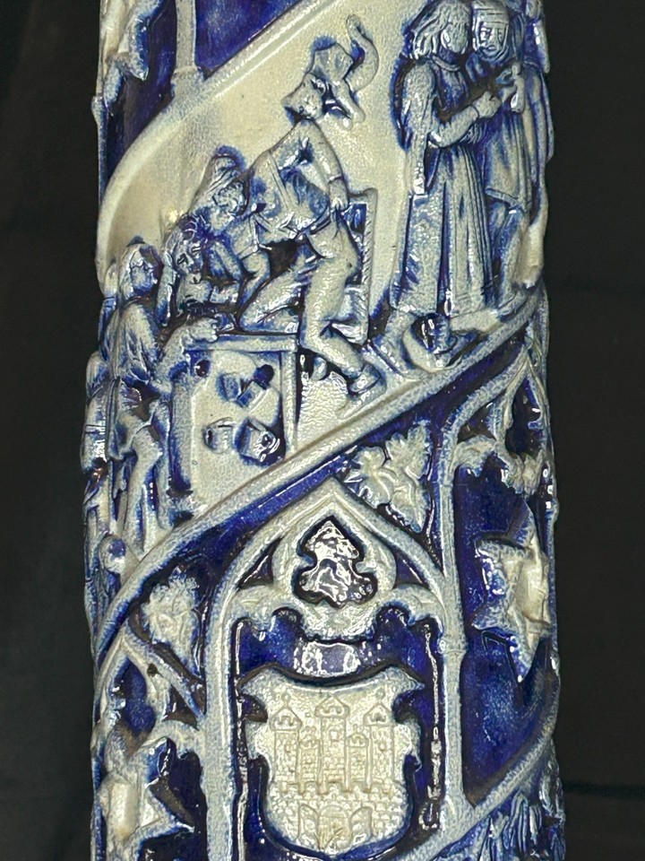 Westerwald - XIXème - Grand vase - Grès de sel - Décor scène de vie ...